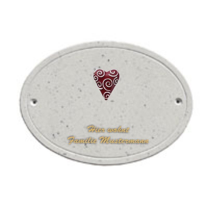 Decoramic Oval Granitgrau, Motiv Herz Kringel rot, Gosling Pokale und